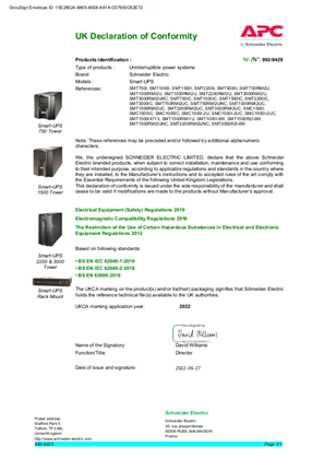 UKCA Declaration of Conformity 992-9429 Dichiarazione di conformità ...