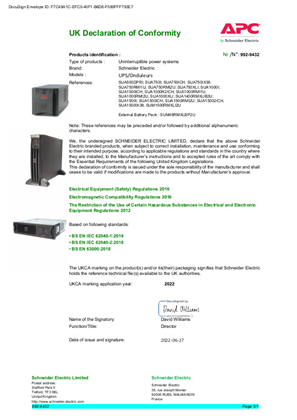 UKCA Declaration of Conformity 992-9432 | Schneider Electric
