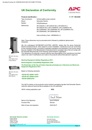 UKCA Declaration of Conformity 992-9440 Declaración de conformidad ...