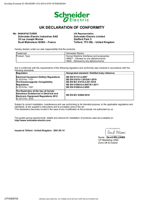 Harmony, HMIET6, Declaration of Conformity, UKCA, Schneider Electric ...