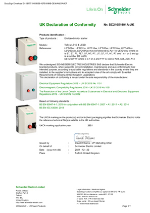 UKCA Declaration TeSys Enclosed motor starter_LE1D,LE2D Declaración de ...