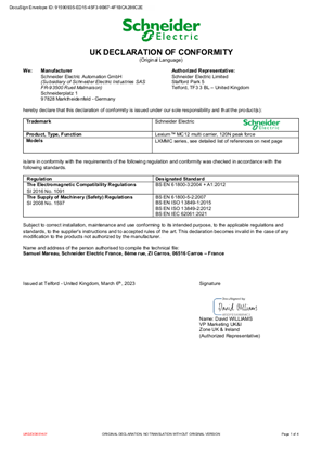 Lexium MC12 multi carrier, Declaration of Conformity, UKCA, Schneider ...