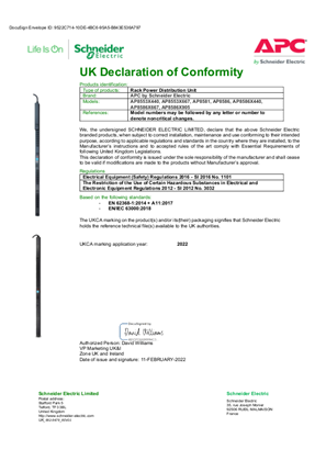 UKCA Declaration of Conformity_Basic PDU AP85XX Series Zertifikat ...