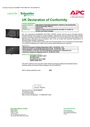UKCA Declaration of Conformity_Netbotz Wall mount NBWL0755 Certificate ...