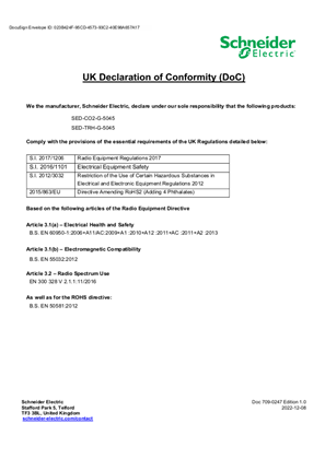 EU Declaration of Conformity for SED-CO2_SED-TRH | Schneider Electric