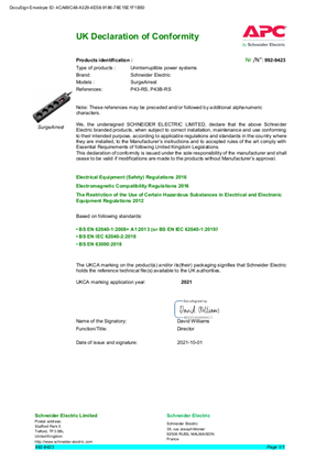 UK Declaration of Conformity Déclaration de conformité | Schneider Electric