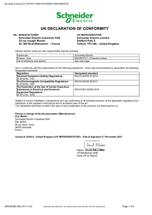 UK_DoC_MiCOM_P211-V1a | Schneider Electric