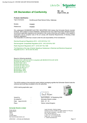PAS400 serie EcoStruxure Panel Server UK Declaration of Conformity ...