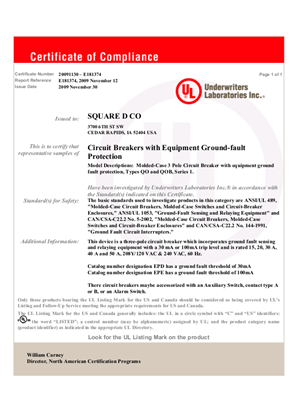 QO(B) Circuit Breakers, Certificate, UL Zertifikat | Schneider Electric