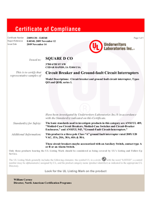 QO(B) Circuit Breakers, Certificate, UL Certificado | Schneider Electric