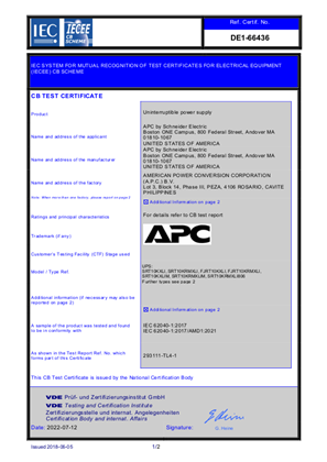 VDER CB Certificate SRT10KXLI, SRT10KRMXLI, FJRT10KXLI, FJRT10KRMXLI ...