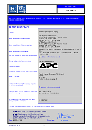 VDE CB Certificate SYHF6KI, SYH2K6RMI, SYH4K6RMI, SYH6K6RMI, SYRMXR4I ...