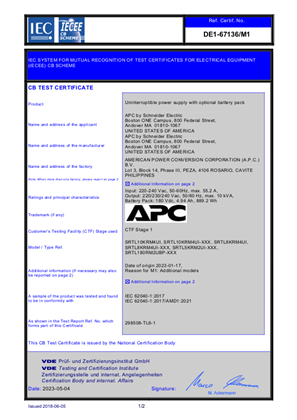 CB TEST CERTIFICATE - Smart-UPS Ultra 5, 8 & 10KVA Li-ion - SRTL5KRM2UI ...
