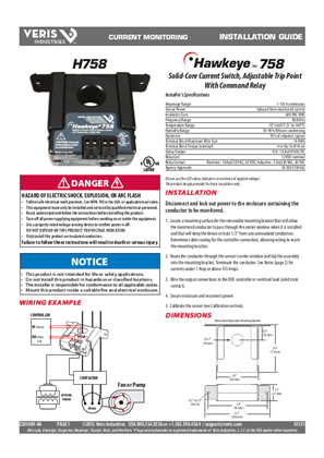 H758 Solid-Core Current Switch, Adjustable Trip Point With Command ...