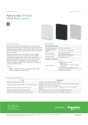 SpaceLogic Sensors - SXWS Blank Covers - Installation Instructions Hoja ...