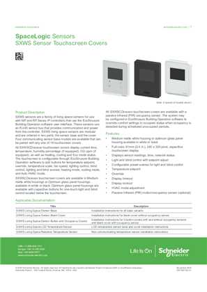 SpaceLogic Sensors - SXWS Touchscreen Covers - Installation ...