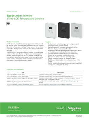 SpaceLogic - SXWS LCD Temperature Sensors - Installation Instructions ...
