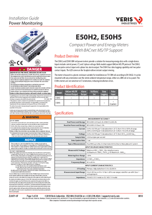 E50H2, E50H5 Compact Power and Energy Meters With BACnet MS/TP Support - User guide Guía de ...