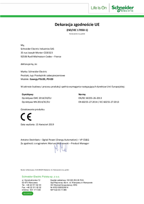 Dekaracja zgodnoście UE - Easergy P5U20, P5V20 | Schneider Electric