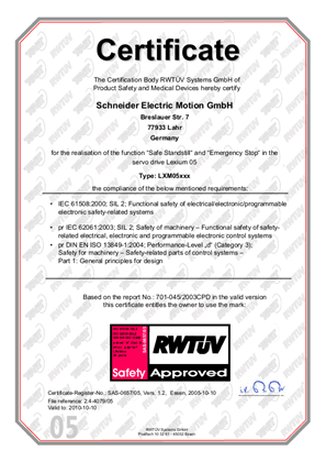 Lexium 05, Certificate, TUV, Functional Safety | Schneider Electric