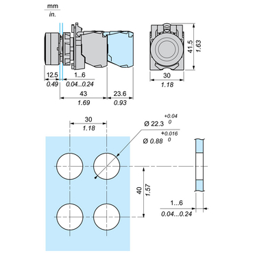 XB5AW35B1N - Illuminated pushbutton, Harmony XB5N XB7N, plastic, flush ...