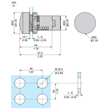 XB2BVB3LC - Monolithic pilot light, Easy Harmony XB2, plastic, green ...