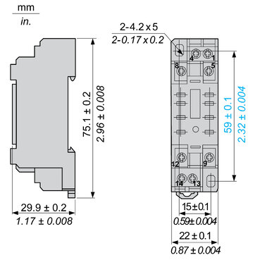 RXZE1M2C - socket, Harmony Electromechanical Relays, for RXM2LB relays, 7A, screw clamp socket ...