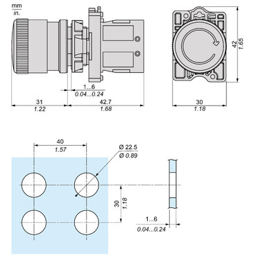 XA2ES442 - Complete emergency switching off push button, Easy Harmony XA2, plastic, red mushroom ...