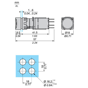 XB6AW3B1B - Complete illuminated push button, Harmony XB6, green flush, 16mm, spring return 1NO ...