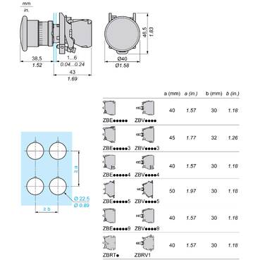 XB4BC21 - Push button, Harmony XB4, metal, black mushroom 40mm, 22mm ...