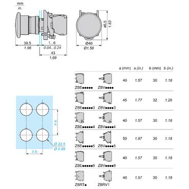 XB4BS8442 - Red Ø40 Emergency stop, switching off Ø22 latching turn ...