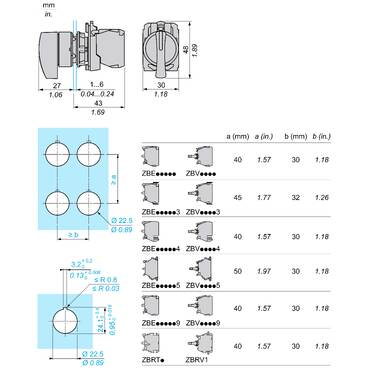 XB5AJ33 - Harmony XB5, Interruptor Selector, plastic, black, Ø22, long ...