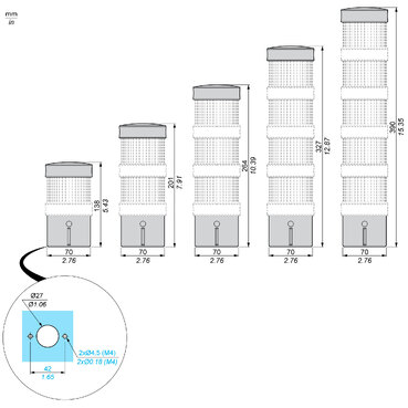 XVBC21 - 塔燈座，70mm，底座和蓋子，直接或管狀安裝，底部或側面電纜入口 | Schneider Electric