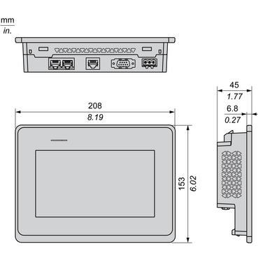HMIST6400 - touch panel screen, Harmony ST6, 7inch wide display, 2COM, 2Ethernet, USB host and ...