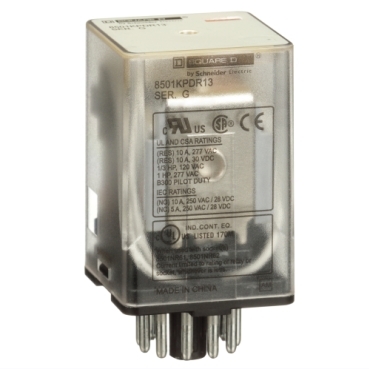 8501KPDR13V51 - Plug in relay, Type KP, tubular, 1 HP at 277 VAC, 10A ...