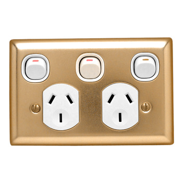 BA25X-BK - Twin Switch Socket Outlet, Metal Plate Series, 250V, 10A, A ...