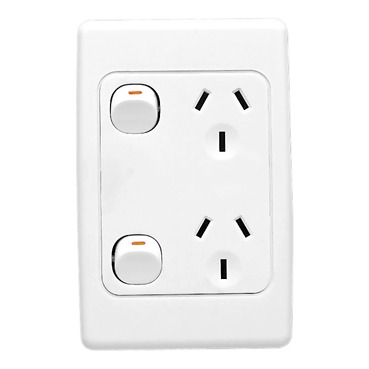 2025V-DB - Twin Switch Socket Outlet, 2000 Series, 250V, 10A, Vertical ...