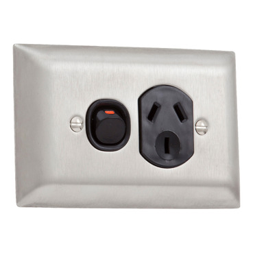 A15A-WE - Single Switch Socket Outlet, Metal Plate Series, 250V, 10A, A ...