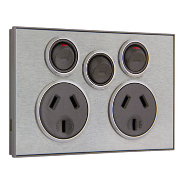4025XA-HS - Double Switched Socket Outlet 250V, 10A with Extra Switch ...
