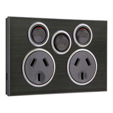 4025XA-HB - Double Switched Socket Outlet 250V, 10A with Extra Switch ...
