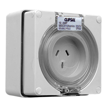 56SO310A-RW - Socket Outlet, Clipsal - 56 Series, 3 Flat PIN, 250V, 10A ...