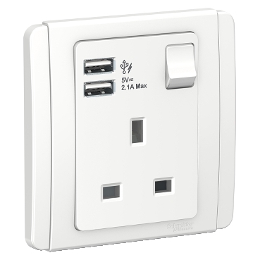 E3015USB_WW_C5 - 13A 1 Gang Switched Socket with 2.1A USB, White | Schneider Electric Hong Kong ...