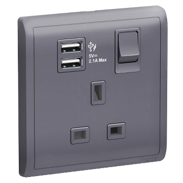 E8215USB_LS_G11 - 13A 1 Gang Switched Socket with 2.1A USB, Lavender ...