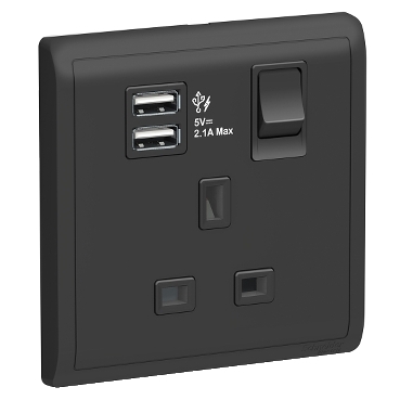 E8215USB_MB - 13A 1 Gang Switched Socket with 2.1A USB, Matt Black ...