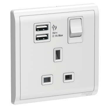 E8215USB_WE_G11 - 13A 1 Gang Switched Socket with 2.1A USB, White ...