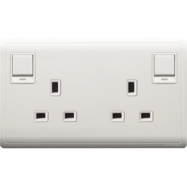E82T25DN_WE - 13A 250V Twin G DP Sw Socket with Neon and Dual Earth ...