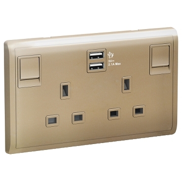 E82T25USB_WG_G12 - 13A Twin Gang Switched Socket with 2.1A USB, Wine ...