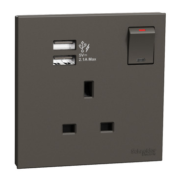 E8715USB_DG - Switch Socket, AvatarOn C, 13A, 1 gang, 2.1A two port USB ...
