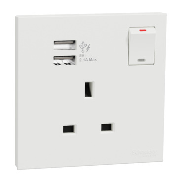 E8715USB_WE - Switch Socket, AvatarOn C, 13A, 1 gang, 2.1A two port USB ...