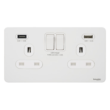 GGBGU34202USBACWPW - Double switched socket, Ultimate Screwless flat ...